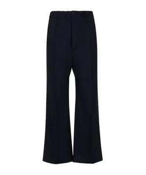 Marni Stitched Crease Flared Trousers In Tropical Wool - Deep Blue