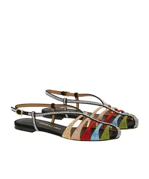 FERRAGAMO Embellished Cage Flat Sandals - Multi-color