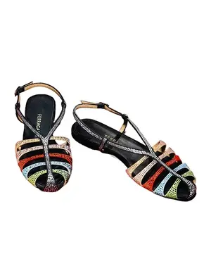 FERRAGAMO Embellished Cage Flat Sandals - Multi-color