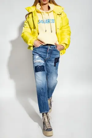 Dsquared2 Boston Straight-leg Distressed Jeans With Patchwork - Blue