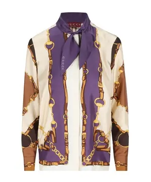 Gucci Printed Silk Twill Shirt With Self-tie Neck Bow