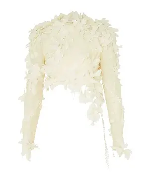 Zimmermann Long Sleeve Floral Embellished Cropped Top - White
