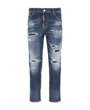Dsquared2 Logo Patch Distressed Cropped Jeans - Blue