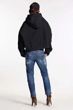 Dsquared2 Logo Patch Distressed Cropped Jeans - Blue