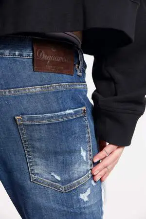 Dsquared2 Logo Patch Distressed Cropped Jeans - Blue