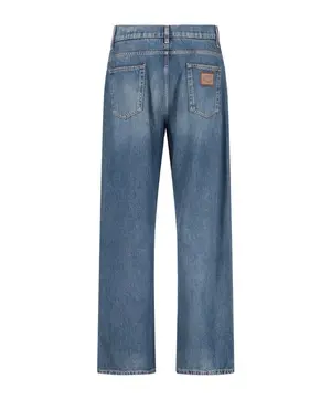 Dolce & Gabbana Logo Plaque Straight Leg Jeans - Blue