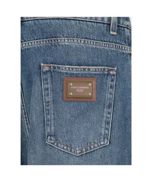 Dolce & Gabbana Logo Plaque Straight Leg Jeans - Blue