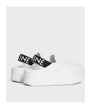 Celine Block Wedge Mule In Calfskin And Textile