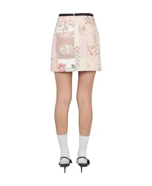 MARINE SERRE Patchwork Logo Mini Skirt - White