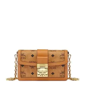 Mcm Logo Printed Chain Shoulder Bag - Brown