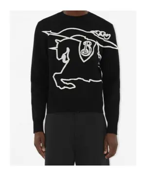 Burberry Ekd Intarsia-knit Crewneck Jumper - Black/chalk