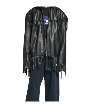 Balenciaga Fringed Leather Hooded Jacket