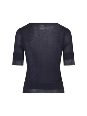 LEMAIRE Trompe L'oeil Ribbed Short Sleeve Top - Midnight