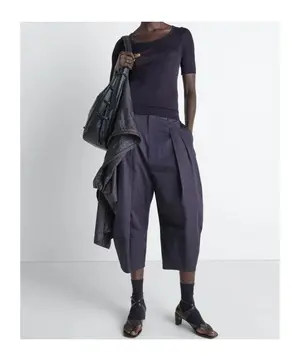 LEMAIRE Trompe L'oeil Ribbed Short Sleeve Top - Midnight