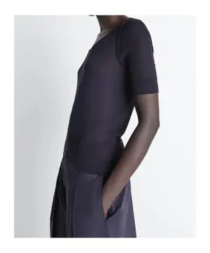 LEMAIRE Trompe L'oeil Ribbed Short Sleeve Top - Midnight