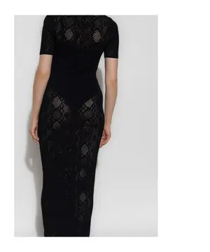 Alaïa Short Sleeve Cutout Pattern Midi Dress