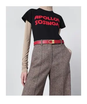 Valentino Garavani Logo Buckle Leather Belt - Red
