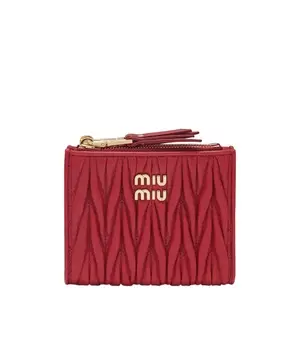 Miu Miu Logo Plaque Zipped Wallet - Red