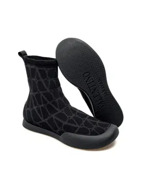 Valentino Garavani Toile Iconographe Round Toe Sock Boots