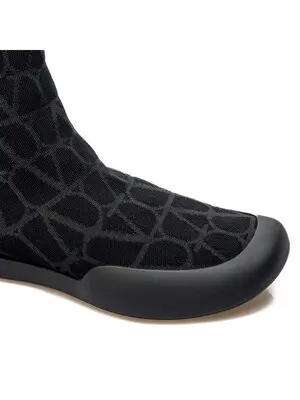 Valentino Garavani Toile Iconographe Round Toe Sock Boots