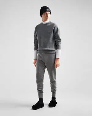Prada Logo Patch Knitted Track Pants - Grey