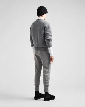 Prada Logo Patch Knitted Track Pants - Grey