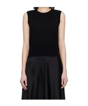 ANINE BING Moni Crop Wool Blend Knit Crew Neck Vest