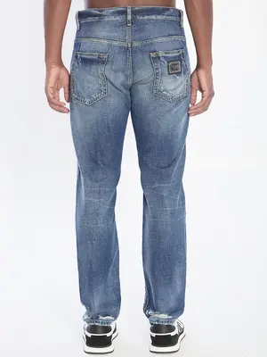 Dolce & Gabbana Faded Effect Logo Plaque Jeans - Gray