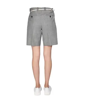 Aspesi Tie-waist Houndstooth Flannel Bermuda Shorts - Gray