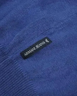 Emporio Armani V-neck Pullover With Logo And Ribbed Hem - Blue