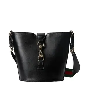 Gucci Mini Bucket Bag With Striped Strap - Black