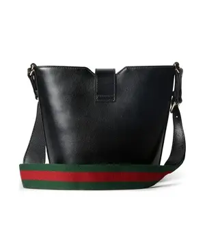 Gucci Mini Bucket Bag With Striped Strap - Black