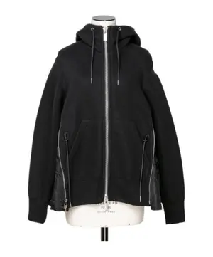 Sacai Sponge Drawstring Zip-up Hoodie - Black