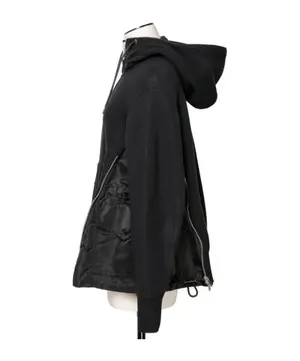 Sacai Sponge Drawstring Zip-up Hoodie - Black