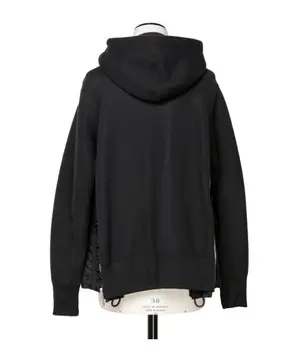 Sacai Sponge Drawstring Zip-up Hoodie - Black