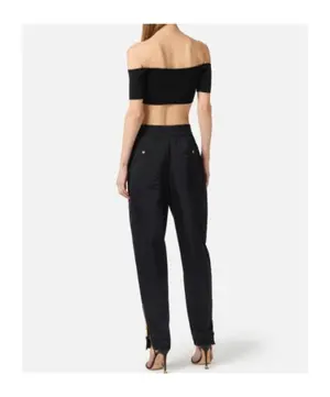 Elisabetta Franchi Off-the-shoulder Cropped Knit Top With Gold Buttons