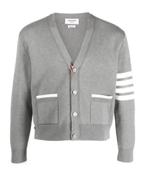 Thom Browne Thom Browne 4-Bar Striped Buttoned Cardigan Light Gray