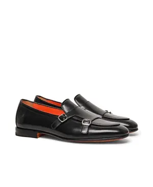 Santoni Double Monk Strap Shoes - Black