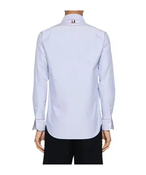 Thom Browne Rwb-trim Curved Hem Shirt - Light Blue