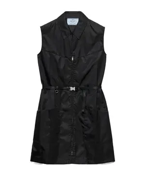 Prada Sleeveless Belted Dress With Front Zipper And Patch Pockets