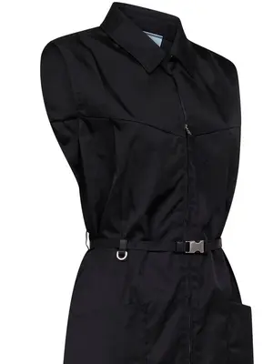 Prada Sleeveless Belted Dress With Front Zipper And Patch Pockets