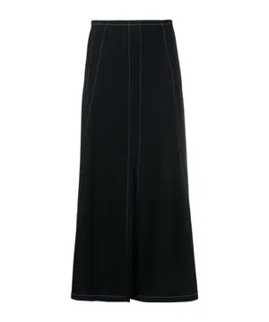 Stella McCartney Midi Skirt With Front Slit And Contrast Stitching - Black