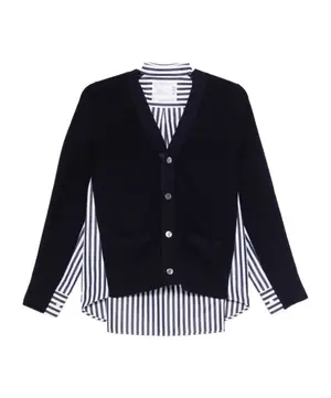 Sacai V-neck Cotton Cardigan With Striped Accents