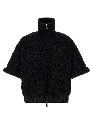Moncler Logo Patch High Neck Zip-up Short Sleeved Jacket