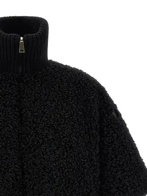 Moncler Logo Patch High Neck Zip-up Short Sleeved Jacket