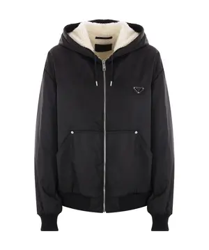 Prada Re-nylon Zipped Hooded Jacket With Logo Detail