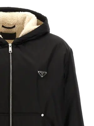 Prada Re-nylon Zipped Hooded Jacket With Logo Detail