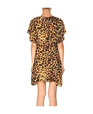 Stella McCartney Logo Leopard Print Dress With Ruffled Sleeves