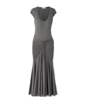 Alaïa Pleated Detail Short Sleeve Dress