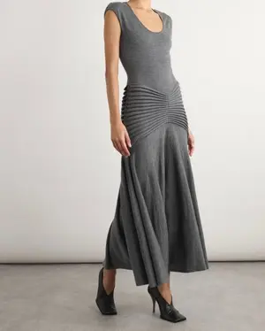Alaïa Pleated Detail Short Sleeve Dress